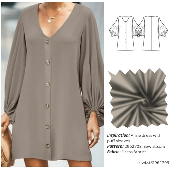 A line dress with puff sleeves Women Clothing Dress Sewing Pattern Sewist